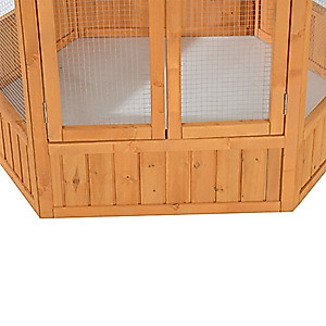 PawHut 69" Large Wooden Hexagonal Outdoor Aviary Flight Bird Cage with Covered Roof