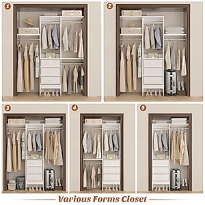 Besiost 4FT Small Closet System with 3 Fabric Drawers, 48'' Closet Organizer System with 3 Adjustable Shelves, Flexible Built-in Clothes Garment Rack for Small Space, 48" L x 13" W x 71" H, White