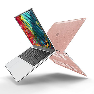 Anban Compatible with MacBook Air 13 inch Case 2022 2021 2020 2019 2018 Release A2337 M1 A2179 A1932 Touch ID, Glitter Smooth Hard Protective Case & Sparkle Laptop Sleeve & Keyboard Cover, Rose Gold