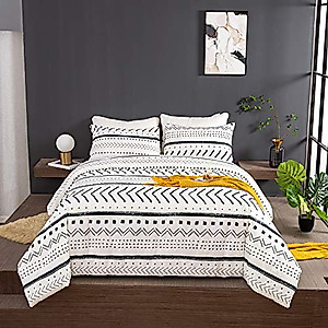 Luxlovery Boho White Comforter Set King Farmhouse Bedding Comforter Set King Size Black and White Aztec Comforter Striped Cotton Geometric Folkloric Comfy Cotton Bohemian Comforter Blanket Quilts
