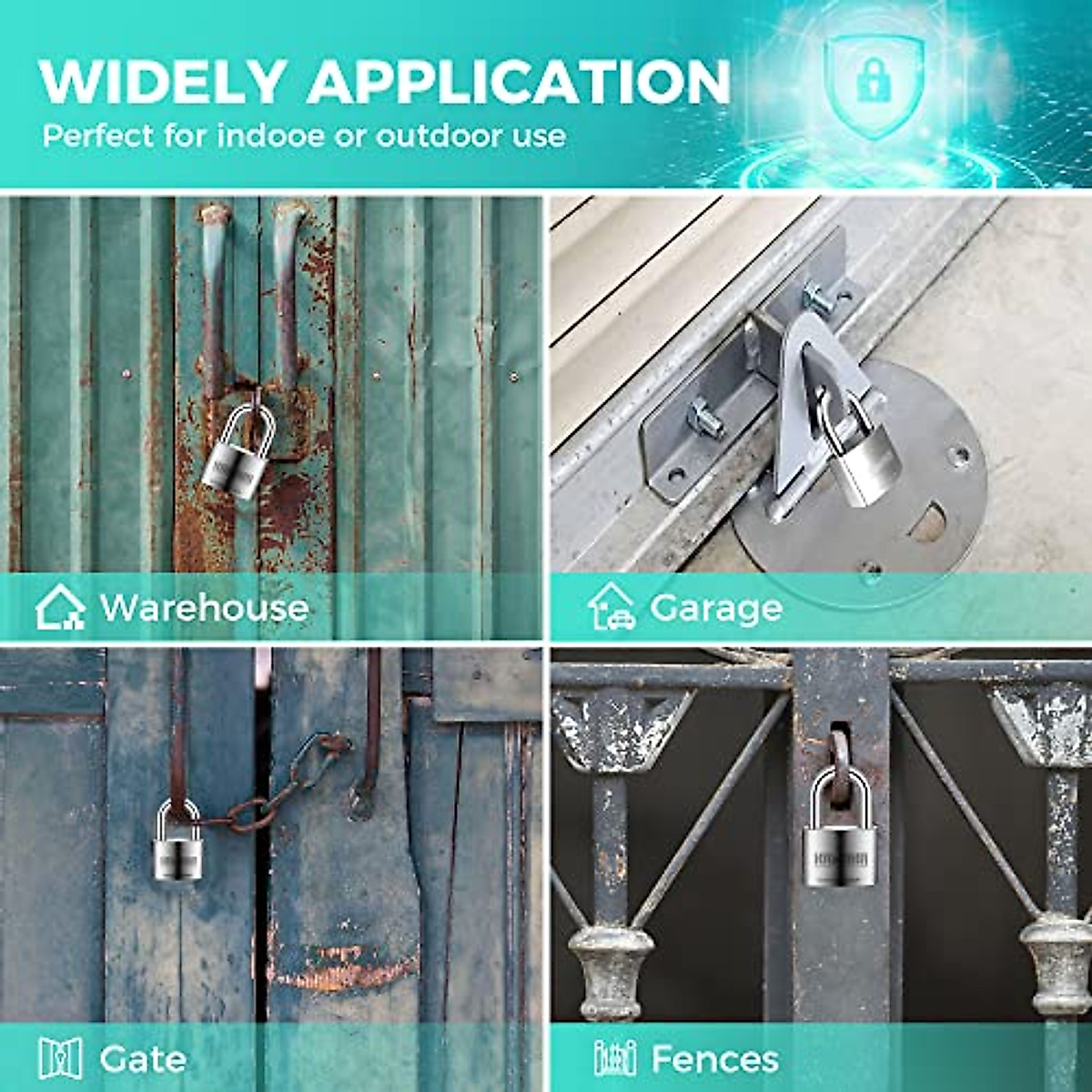 KAWAHA 41/40-4P 1-9/16 inch (40mm) High Security Stainless Steel Padlock with Key for Both Indoor and Outdoor use (SUS304 Stainless Steel, Heavy Duty, Anti-Rust) (40mm, Keyed Alike - 4 Pack)