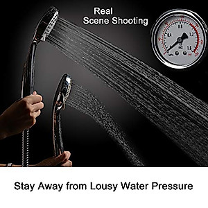YOO.MEE High Pressure Handheld Shower Head with Powerful Shower Spray against Low Pressure Water Supply Pipeline, Multi-functions, w/ 79'' Hose, Bracket, Flow Regulator, Brushed Nickel Finish