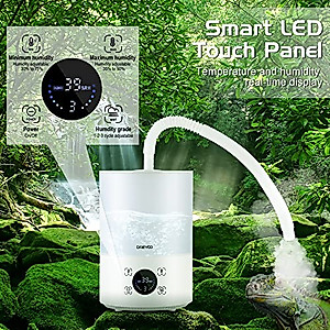 Smart Reptile Fogger Humidifiers with Humidity Control, Reptile Terrarium Humidifier Smart Touch, 3 Grades Adjustable Fogger with Hose for Reptile Amphibians Herps Snakes Plants