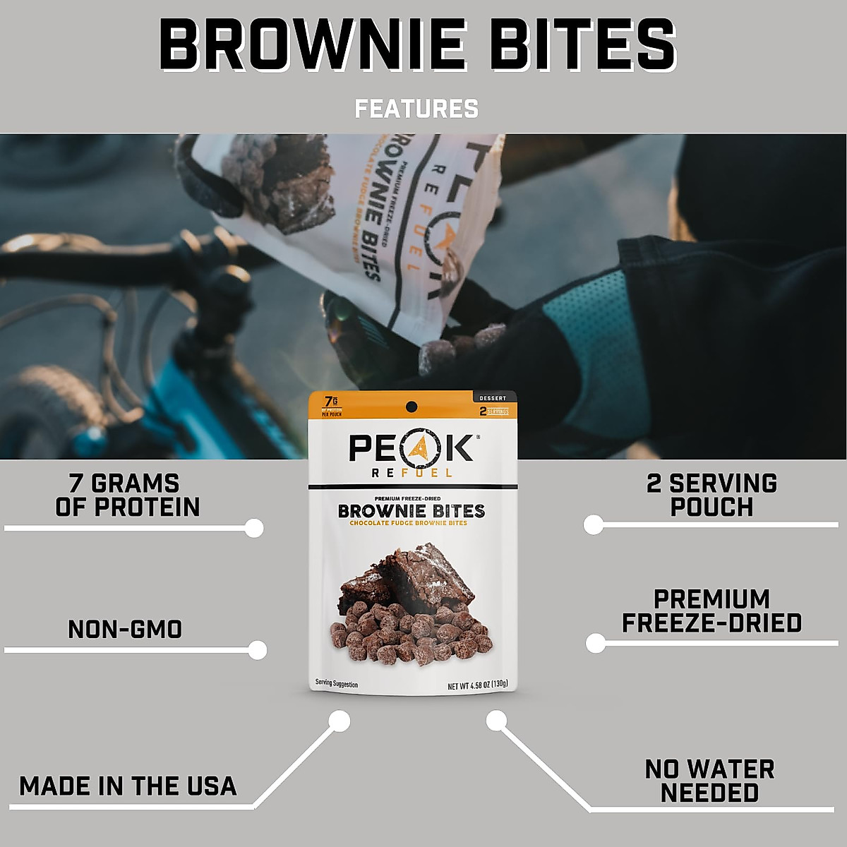 Peak Refuel Fudge Brownie Dessert Bites | Freeze Dried Backpacking and Camping Food | Tasty Trail Treat | High Protein Snack Packs (Brownie 1-Pack)