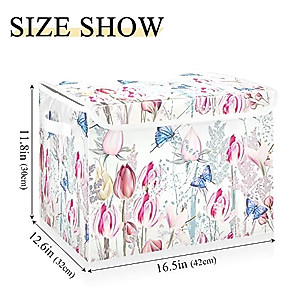 ALAZA Storage Bins with Lids,Pink Tulip Crocus Flowers Blue Butterflies Spring Style Fabric Storage Boxes Baskets Containers Organizers with for Toys,Clothes and Books