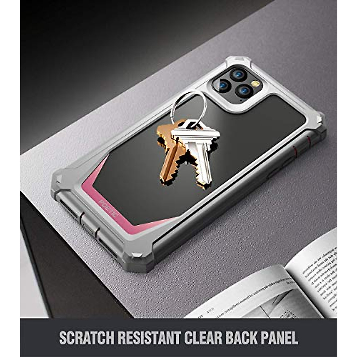 iPhone 11 Pro Max Case, Poetic Full-Body Hybrid Shockproof Ruggec Clear Bumper Cover, Built-in-Screen Protector, Guardian Series, Case for Apple iPhone 11 Pro Max (2019) 6.5 Inch, Pink/Clear