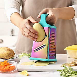 Marco Almond KYA47 Rainbow Titanium Serrated Stainless Steel Steak Knives Set of 8 + KYA57 rainbow titanium box grater