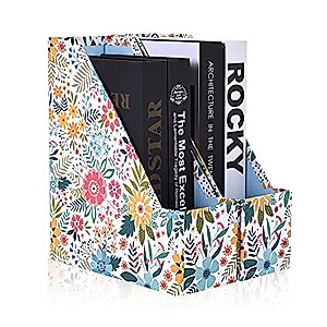 SUIN 2 Packs Foldable Magazine-File Holder, Seamless Floral Designered File-Boxes Desk File Organizer for Office/Home/School