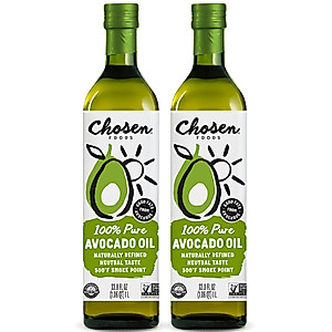 Chosen Foods 100% Pure Avocado Oil, Keto and Paleo Diet Friendly, Kosher Oil for Baking, High-Heat Cooking, Frying, Homemade Sauces, Dressings and Marinades (1 liter, 2 Pack)