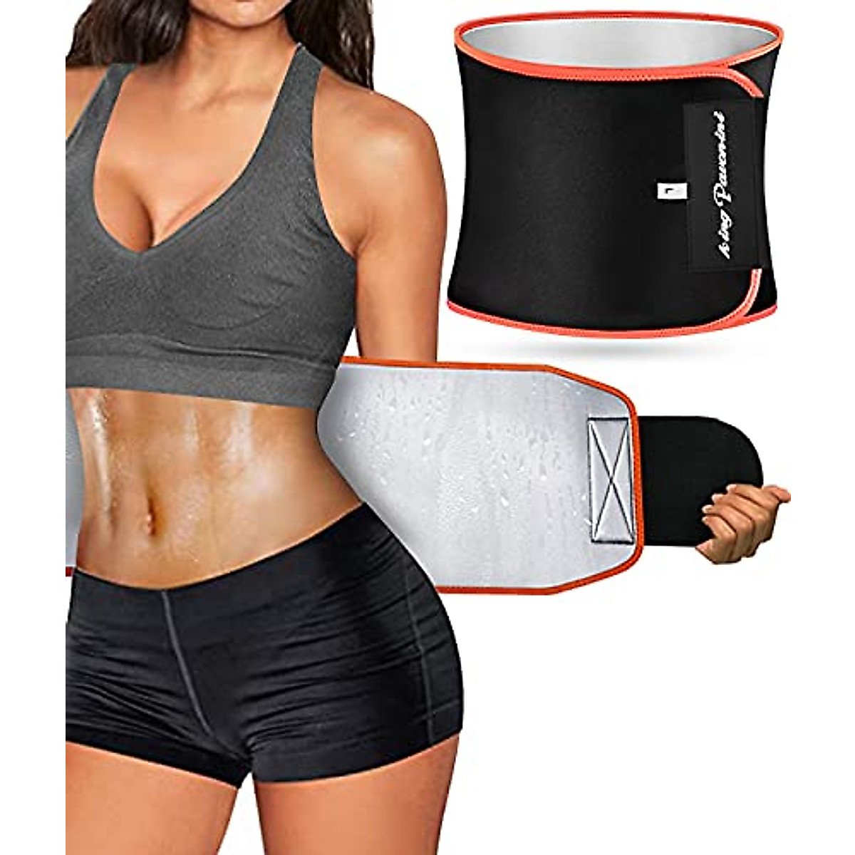 KingPavonini Waist Trimmer Waist Trainer Stomach Wraps Sweat Belt for Women Men Orange
