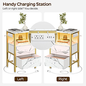 YATINEY Nightstands Set of 2 with Charging Station, End Table with LED Lights and Lazy Susan Organizer, Rotating Spice Rack, 2 Tier Spice Turntable Organizer ET12L2DM-SR22DW