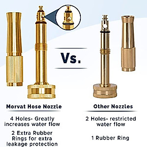Morvat Solid Brass Metal Twist Garden Hose Nozzle, Heavy Duty Adjustable Power Spray Attachment, High Pressure Water Jet Sprayer with ¾” Standard Threading, Includes 2 Extra Rubber Washers