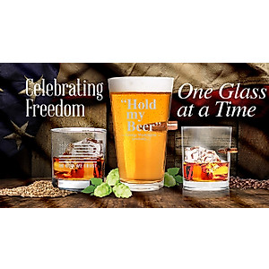 Lucky Shot - American USA Flag With Blue Line Design Whiskey Glass | United States Constitution and We The People | Old Fashioned Rocks Glasses | Whiskey Glasses Gift for Men (11 oz)