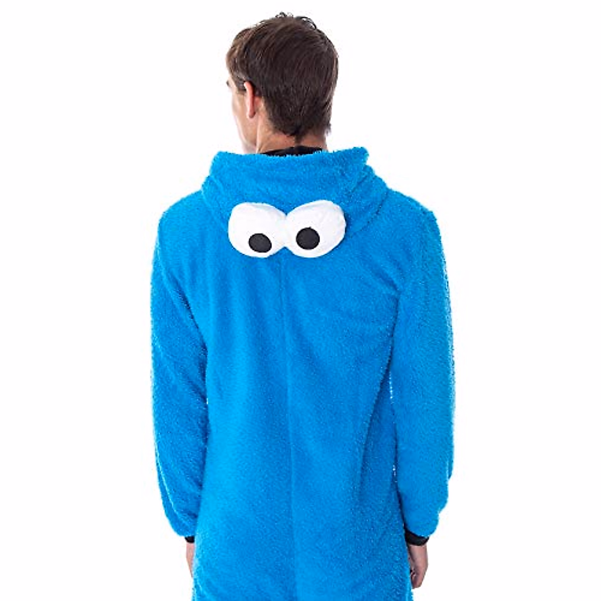Sesame Street Adult Unisex Cookie Monster Costume Sherpa One-Piece Union Suit Pajama Onesie For Men And Women (SM/MD)