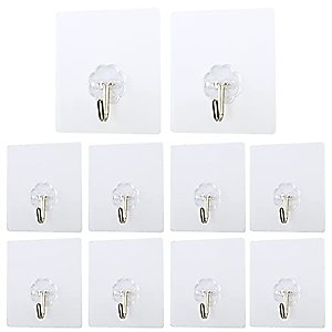 ZCgel Adhesive Wall Hooks - 10 Pack Heavy Duty 15lb（Max, Transparent Removable Utility Hooks Waterproof Sticky Hooks for Hanging Decoration Bedroom Bathroom Kitchen Garage