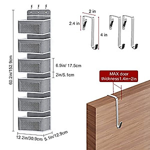 Vaisoz Over The Door Organizer,6 Pockets Fabric Over The Door Storage with Mesh Perspective Window,Wall Mount Hanging Organizer for Bedroom Pantry Closet,Baby Storage-Grey