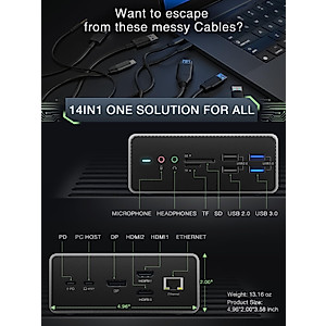 Hiearcool Docking Station,Universal USB C Docking Station,Quadruple Display Compatible for macOS Windows USB C/A Laptop 14IN1 Docking Station