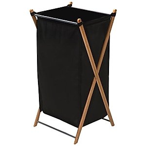 Household Essentials 6540-1 Collapsible Bamboo X-Frame Laundry Hamper | Bamboo Frame with Black Canvas Bag, Brown