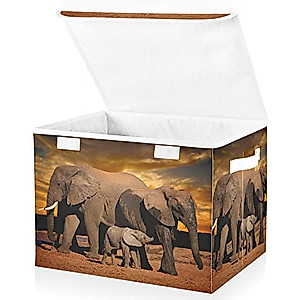 innewgogo African Elephant Storage Bins with Lids for Organizing Closet Organizers with Handles Oxford Cloth Storage Cube Box for Pets Toys