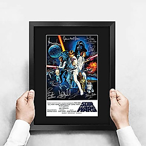 HWC Trading Framed 11" x 14" Print - Star Wars a New Hope Movie Poster Cast Signed Gift Mounted Printed Autograph Film Mark Hamill Harrison Ford Carrie Fisher Alec Guinness George Lucas Gifts Photo Picture Display