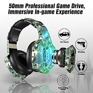 VersionTECH. Gaming Headset - Updated K8 Headset Gaming for PS4 New Xbox One, Stereo Over-Ear Headphones with Noise-canceling Microphone & LED Lights for PC Computer Mac Laptop Nintendo Switch Games
