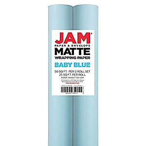 JAM Paper Gift Wrap - Matte Wrapping Paper - 50 Sq Ft Total - Matte Light Baby Blue/Pool Blue - 2 Rolls/Pack