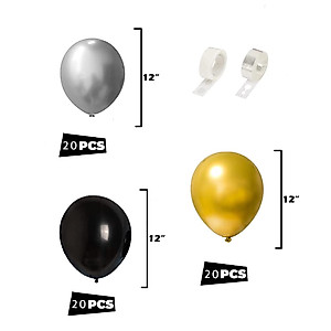 60pcs Gold Silver Black Balloons 12 Inches Latex Gold Silver Black for Birthday Party Baby Shower Graduation Decorations.