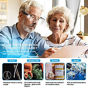 OuShiun 160% Magnifying Glasses with LED Light USB Rechargeable Magnifier Eyeglasses for Close Work Reading Hobbies Crafts