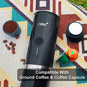 CERA+ Portable Electric Espresso Machine, Self-Heating Coffee Maker, 20 Bar Pressure Compatible with NS Pods & Ground Coffee for Travel, Camping, Office, Home(Black) today