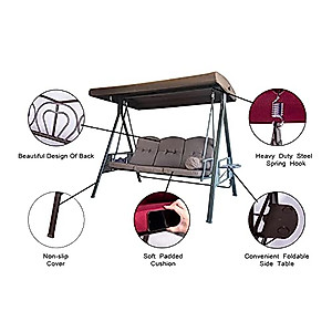 Luckberry 3-Seat Outdoor Large Canopy Swing Glider, Porch Patio Hammock Lounge Chair, Backyard,Garden Adjustable Shade, Removable Cushions - Brown