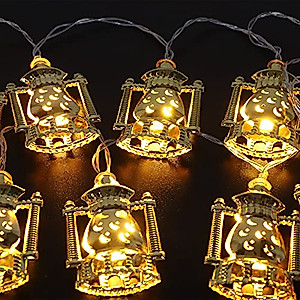 Jopwkuin Decorative Light, 10LED Battery Powered LED Light Decor Iron+ABS Materials Mubarak Eid String Light for Garden for Patio Decor for Home