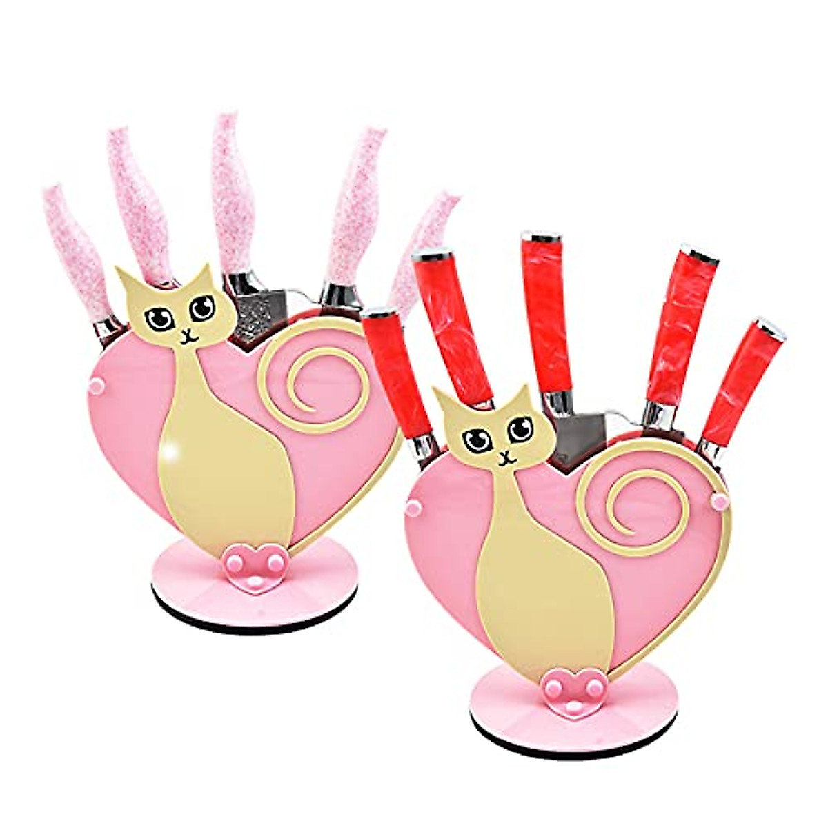 Kitchen Knives Set, Stainless Steel Knife Set with Novelty Acrylic Block, Sharp Cutlery Knife Set for Chef Cooking Cutting, Pink Color Knife