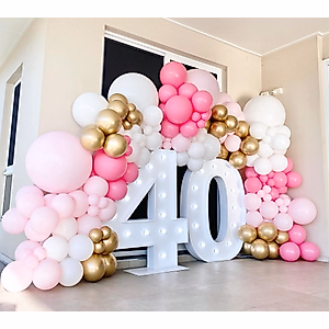 Pink Balloons Garland Arch Kit - Double Stuffed Matte Light Pink and White Cream Peach Latex Balloon Different Sizes 18 12 10 5In Boho Ballon for Baby Shower Party Decorations