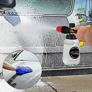 Yiliaw Snow Foam Cannon for Pressure Washer Big Mouth Power Washer Soap Foam Cannons with 1/4 Inch Quick Connector Adjustable Nozzle Car Wash Foam Blaster,4000PSI,1L