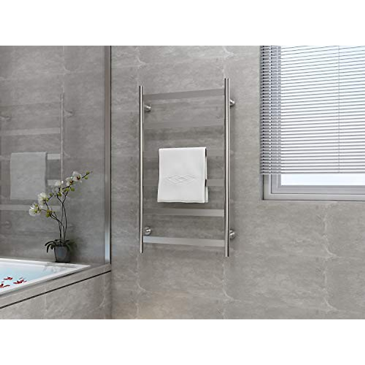 HEATGENE Towel Warmer 6 Flat Bar Towel Dryer Wall-Mounted Plug-in Bath Towel Heater - Brushed