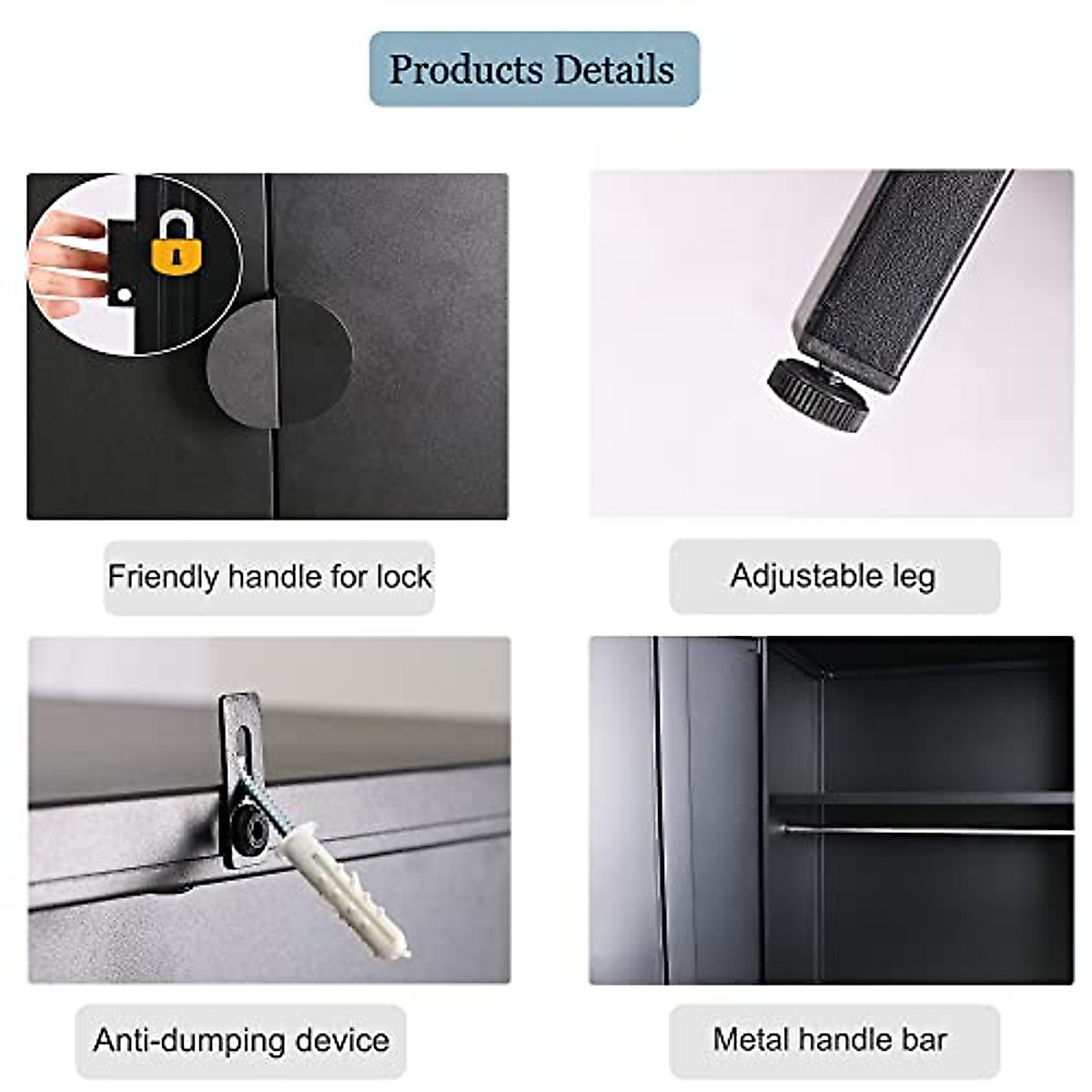 MIOCASA Steel Storage Cabinet Metal Locker 2 Door Wardrobe Armoire Closet with Hanging Rod for Bedroom, Changing Room, Laundry Room, Office