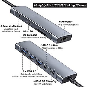 USB C Hub Multiport Adapter for iPad Pro MacBook Pro Air M1 2022 2020,12.9 11 inch, 9-in-1 USB C 4K HDMI Adapter with 3.5mm Audio Jack,3xUSB3.0,SD/Micro SD Card Reader,USB-C 3.0 Data,iPad Mini 6