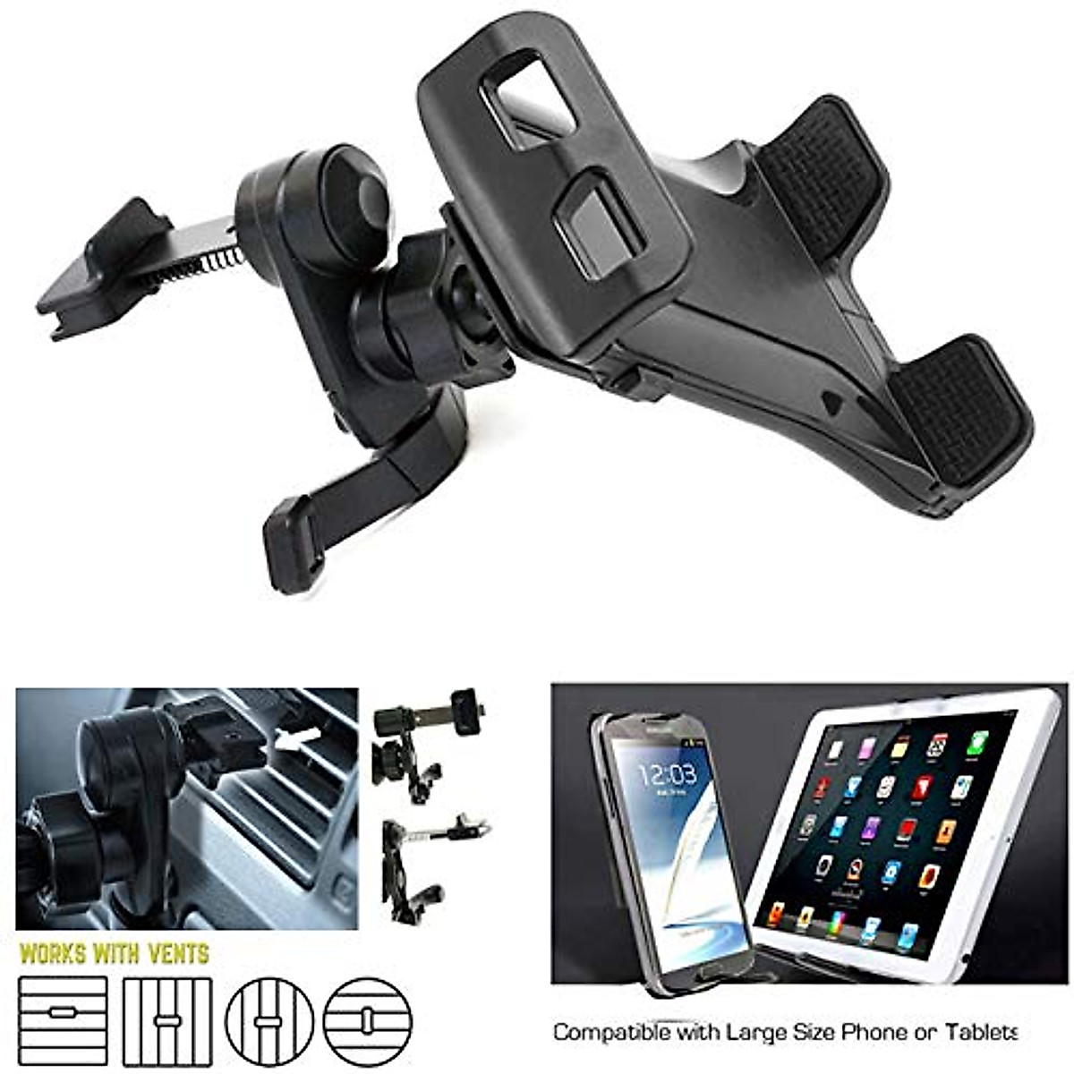 ChargerCity Simple Lock Car Vehicle Air Vent Mount w/Mega Smartphone Holder for Smartphones