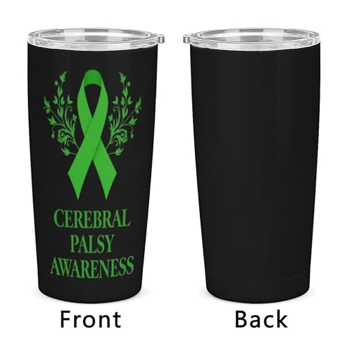 Cerebral Palsy Awareness Green 20 OZ Stainless Steel Tumbler Travel Car Coffee Mug with Straw Lid Cleaning Brush Coffee Tumbler Mug for Women Men
