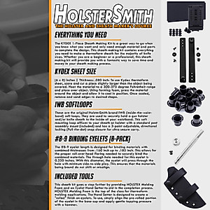 HolsterSmith DIY Sheath Making Kit - 1-Piece Design - KYDEX - P1 Texture - Black - IWB SoftLoops (Black) - (w/Mounting Hardware) - (w/Molding Foam and Eyelet Hand Setter)