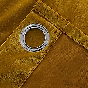 Cherry Home Super Soft Luxury Velvet Set of 2 Warm Yellow Blackout Velvet Energy Efficient Grommet Curtain Panel Drapes Ginger Mustard Curtain Panels 52Wx96L for Living Room