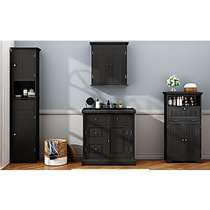 ChooChoo 67" Tall Bathroom Storage Cabinet Freestanding with Adjustable Shelves, Narrow Storage Linen Cabinet with 2 Doors and 1 Drawers for Bathroom, Living Room, Kitchen, Black