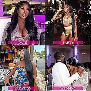 ALLRUN Brazilian Straight Human Hair 4 Bundles Unprocessed Virgin Hair Brazilian Straight Human Hair Weave Weft Human Hair Extensions Natural Black(22 24 26 28)