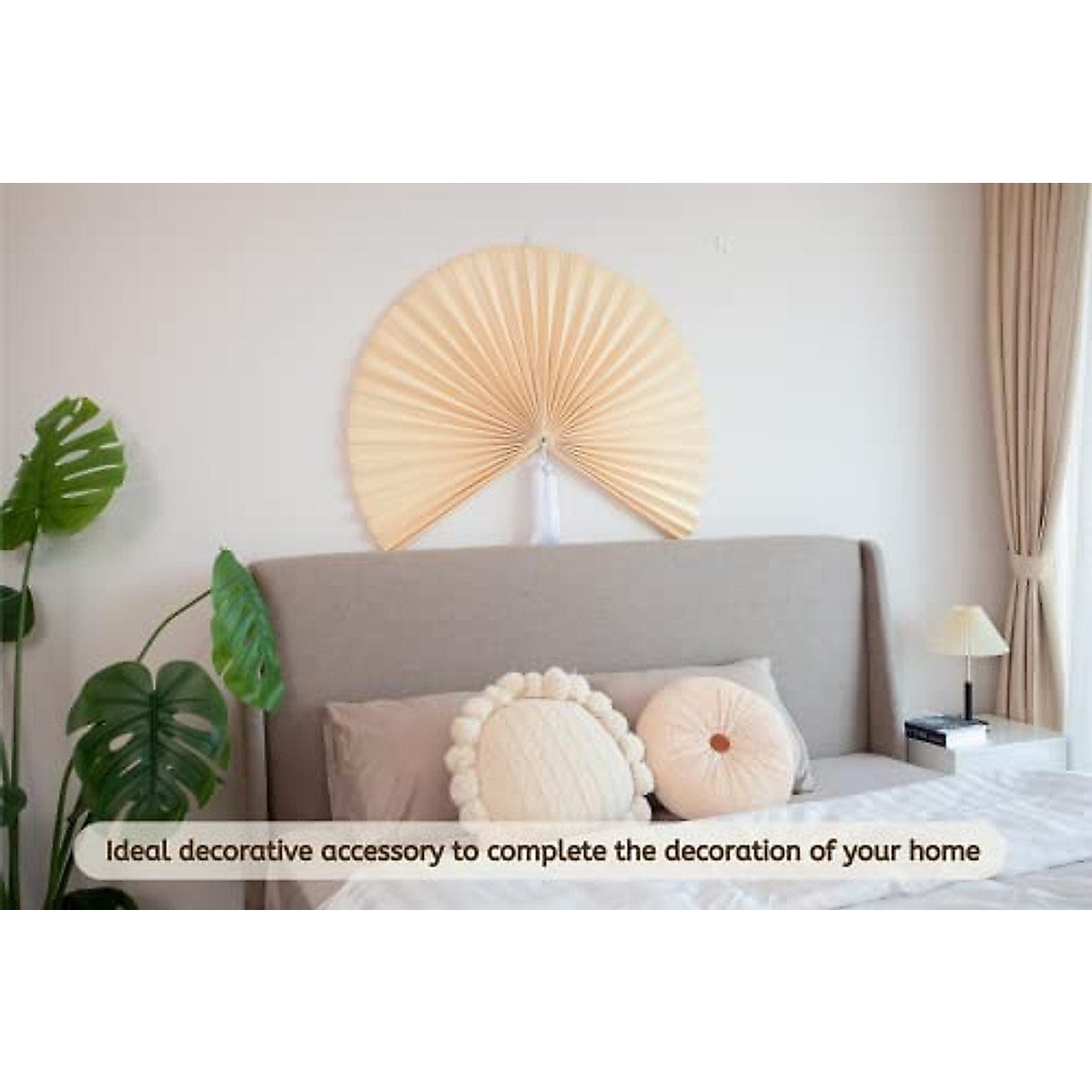 ChicnChill Oriental Wall Fan, Giant Bamboo Fan with Tassel, Oriental Woven Wall Hanging ,Decorative Fan Above Bed, Rustic Wall Pediment for Home Decor (Extra Large 47''x23.5'')