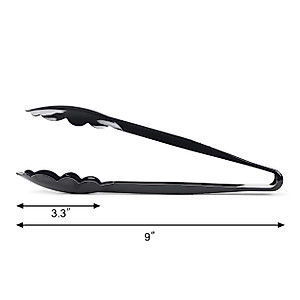 New Star Foodservice 35636 Utility Tong, High Heat Plastic, Scalloped, 9 inch, Set of 12, Black