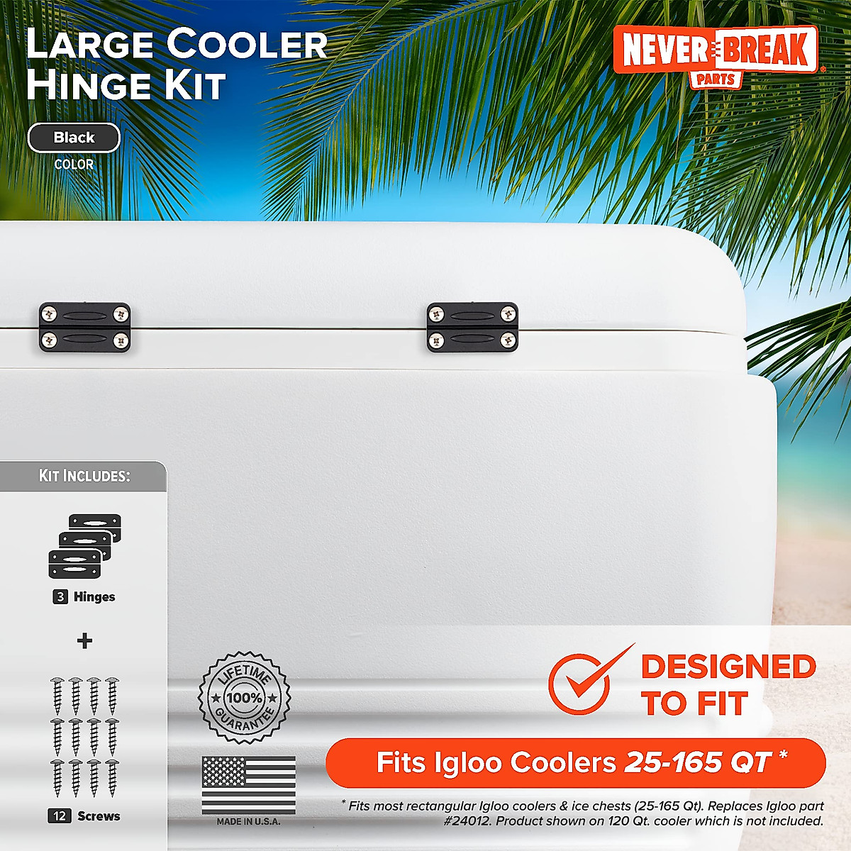 NeverBreak Parts - 3 Pack Black Igloo Cooler Hinges Replacement with Screws | High Strength Igloo Cooler Replacement Parts | Igloo Parts kit for ice chests