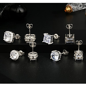 Zankulas Cubic Zirconia Stud Earrings for Women Mens Earrings Hypoallergenic Sterling Silver Post Square CZ Studs Set Silver