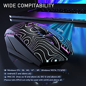 SOLAKAKA SM10 RGB Wireless Gaming Mouse with Tri-Modes (BT5.0+BT5.0+2.4GHZ),Rechargeable Wireless Mouse for Laptop/PC/Windows/Mac,Black