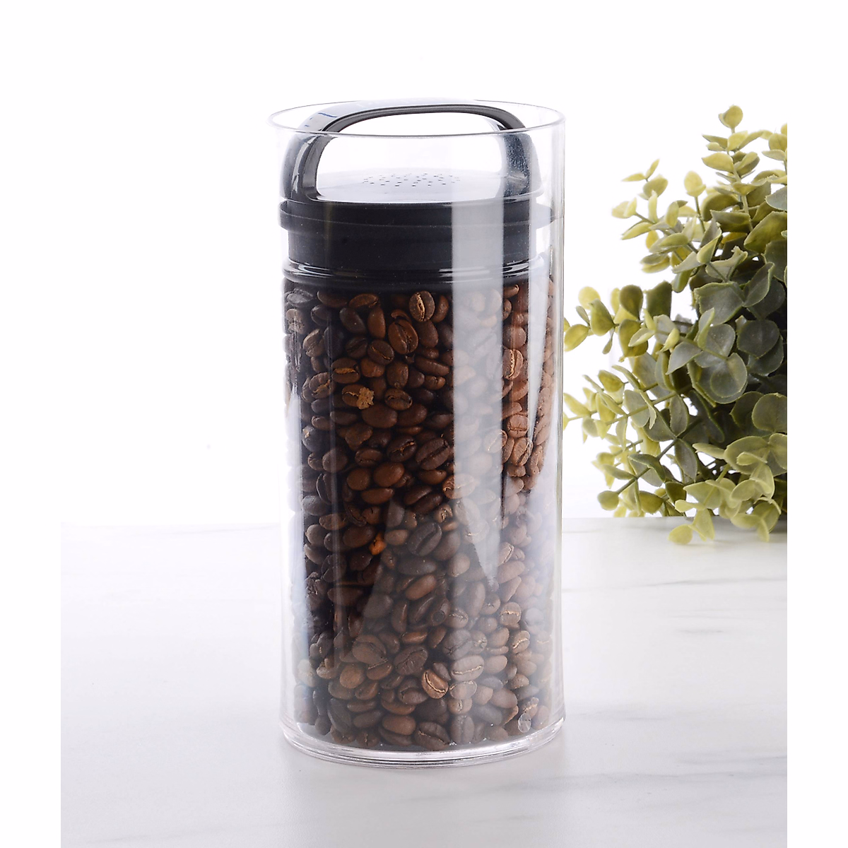 Prepara Evak Fresh Saver, Small-Tall Airless Canister with Black handle, 1.05 Quart, Clear