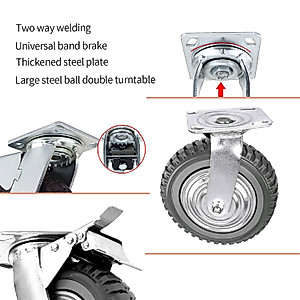 uyoyous 6'' x 2'' Caster Wheel Heavy Duty 4 Pack Cart Swivel Wheels Load 1760 lbs Silent Ball Bearing Solid Wheel with 360° Rotation Top Plate (2 with Brakes& 2 Without)